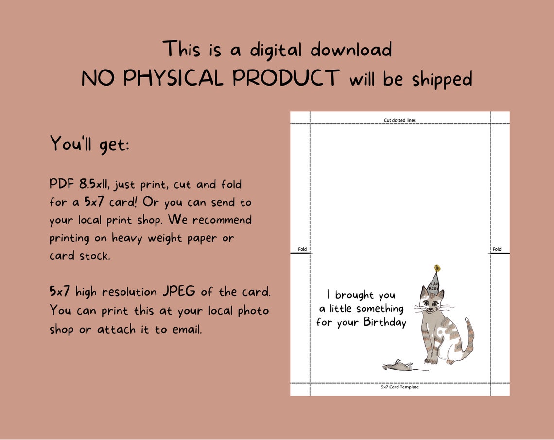Printable Funny Cat Birthday Card With Cat Offering Mouse Prey for ...