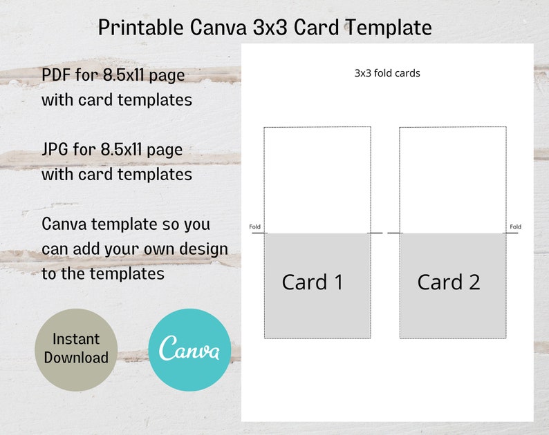 Printable Canva Card Template for 3x3 Card, Card Making Template, DIY ...