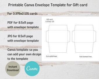 Large Printable Gift Card Envelope Template - Etsy