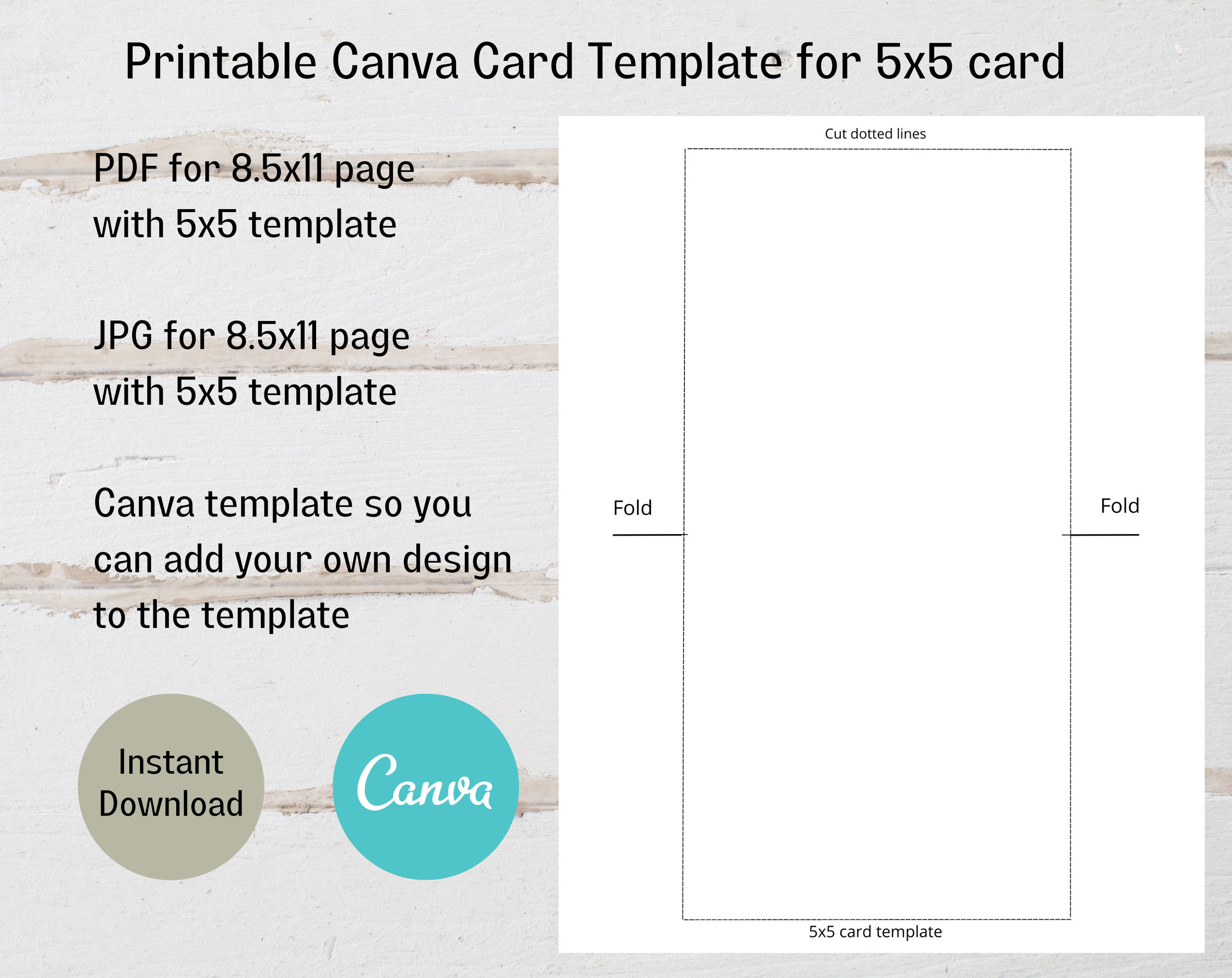Printable Canva Template for 5x5 Cards, 5x5 Fold Card Template, DIY ...