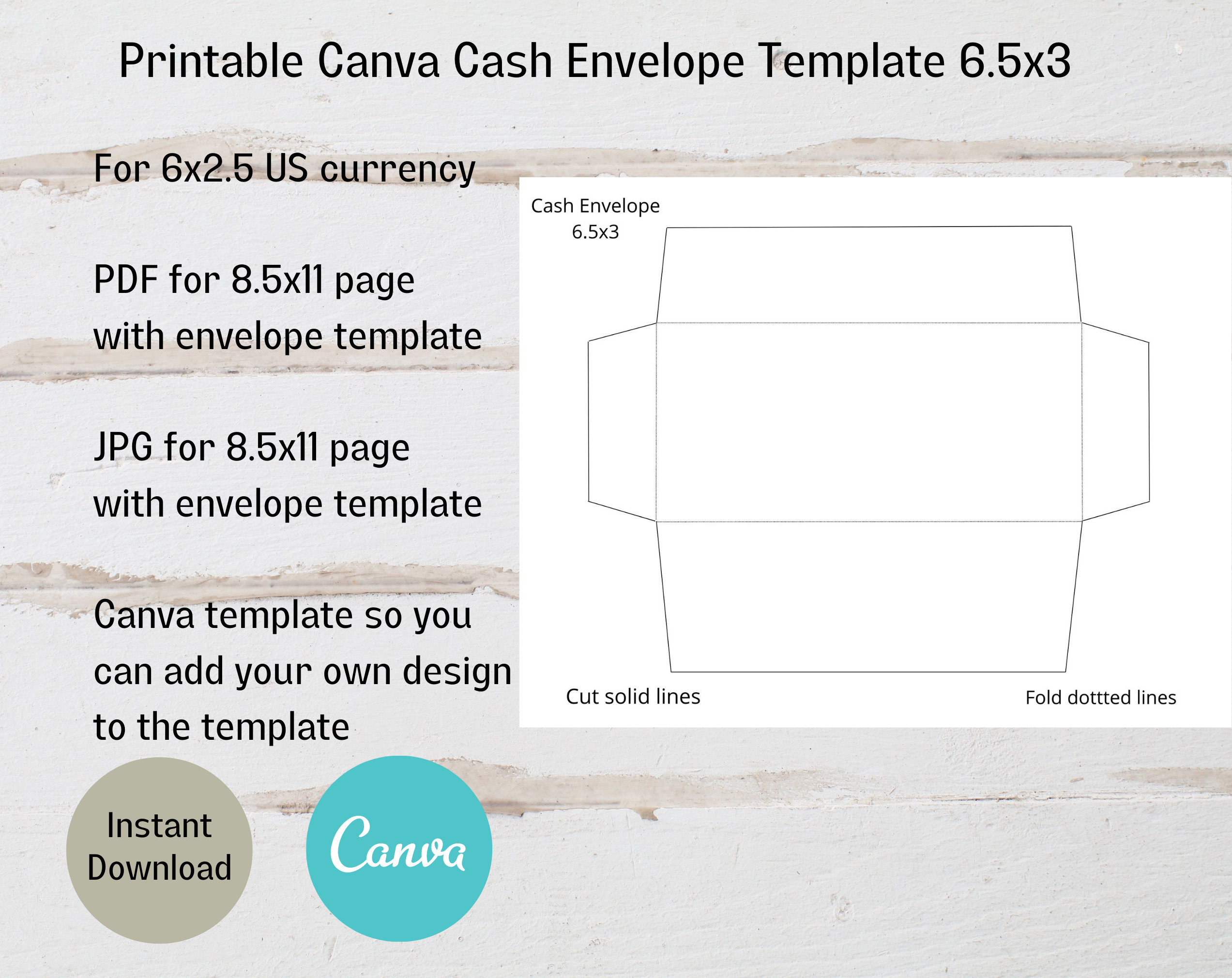 Printable Canva Template for Cash Envelope, 6.5x3 Envelope Template ...