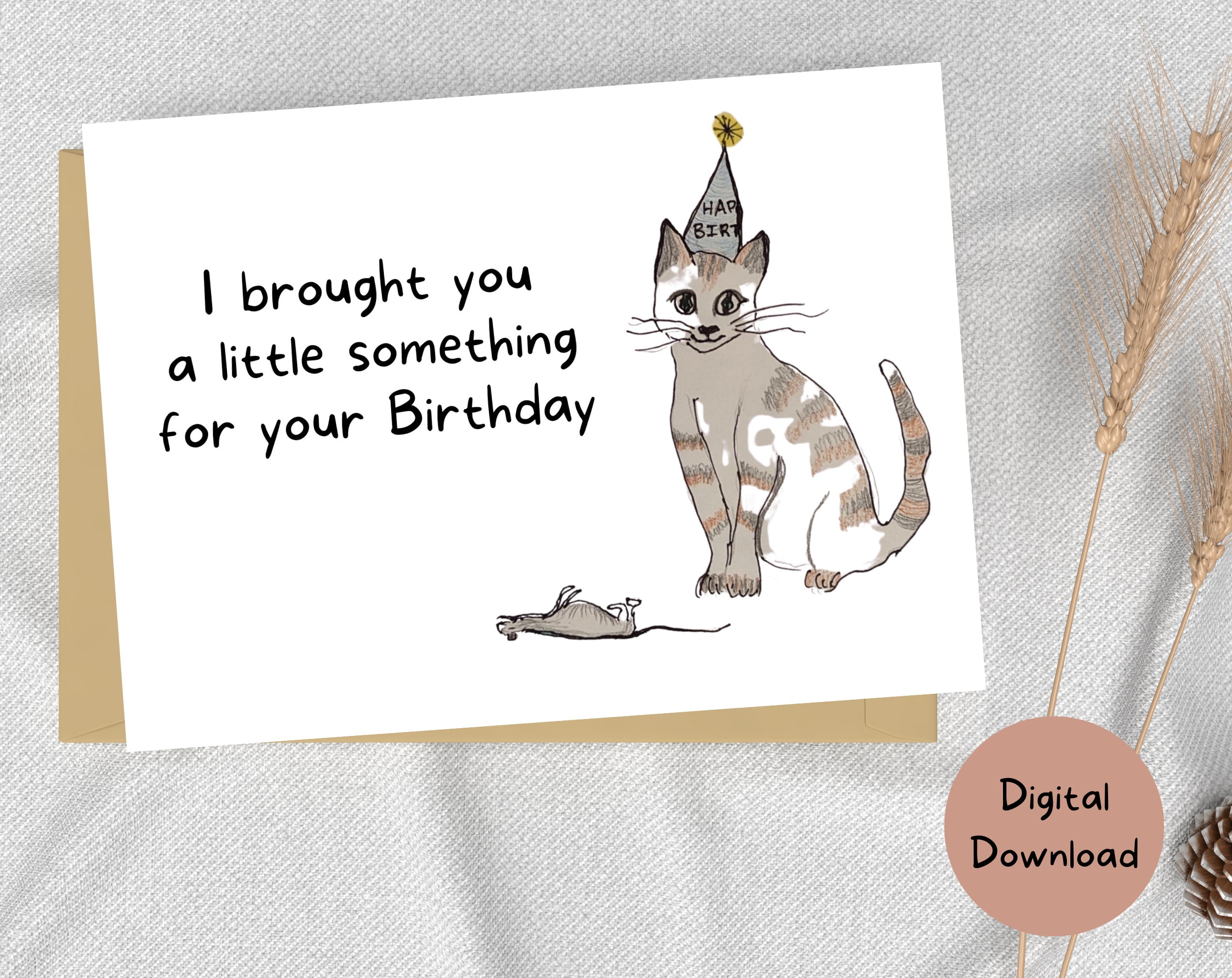 Printable Funny Cat Birthday Card With Cat Offering Mouse Prey for ...