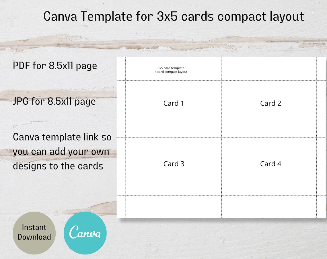 Canva Template for 3x5 Cards, Index Card Template, Recipe Card , Jot ...