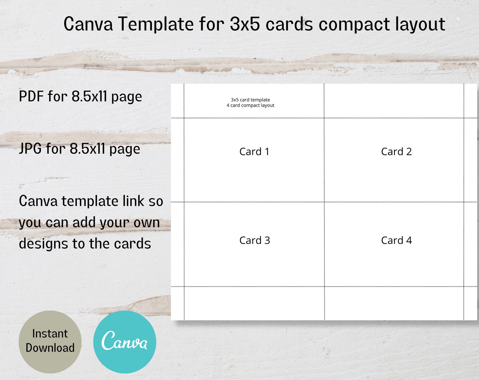 Canva Template for 3x5 Cards, Index Card Template, Recipe Card , Jot ...