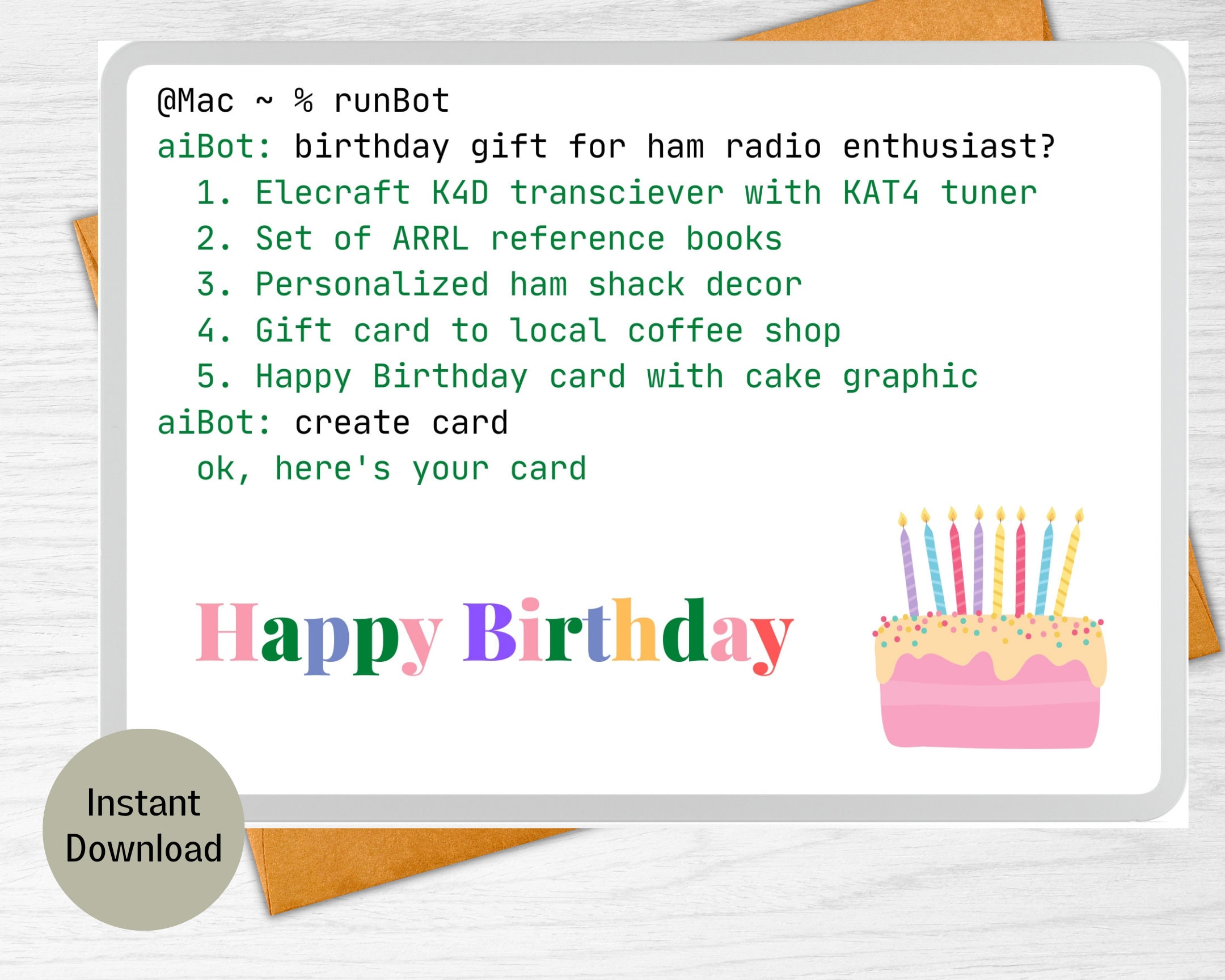 Printable Funny Birthday Card for a Ham Friend, Snarky Aibot Card ...