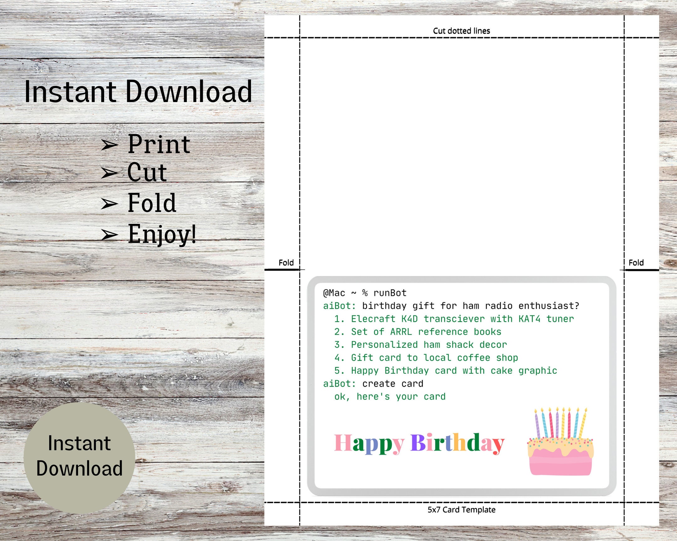 Printable Funny Birthday Card for a Ham Friend, Snarky Aibot Card ...