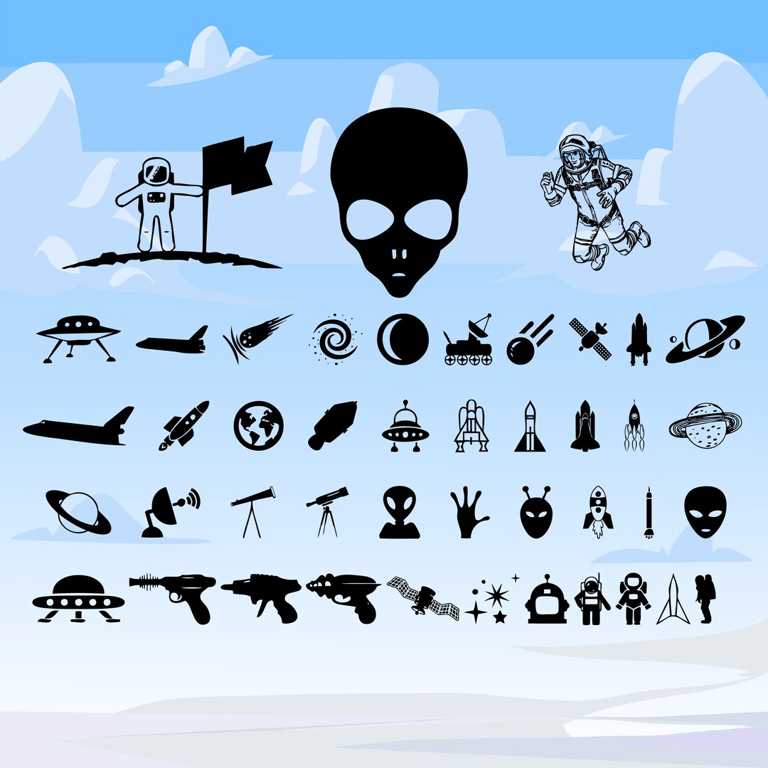 Space Icons Bundle, Rocketry Images, Alien Illustration Bundle, Space ...