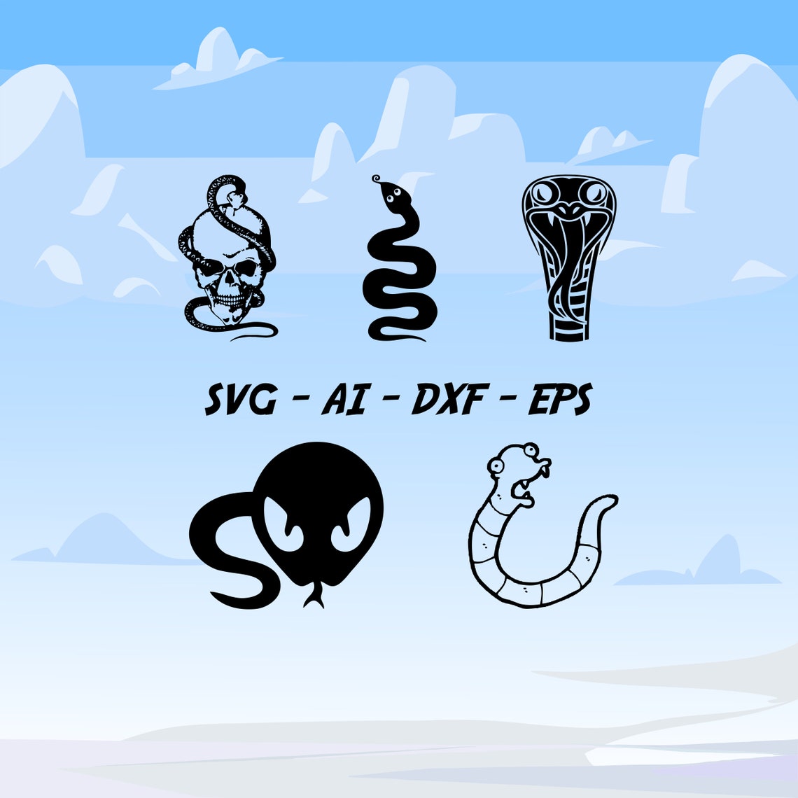 Snake SVG Bundle, Snake Silhouette SVG, Snake PNG, Serpent Clipart ...