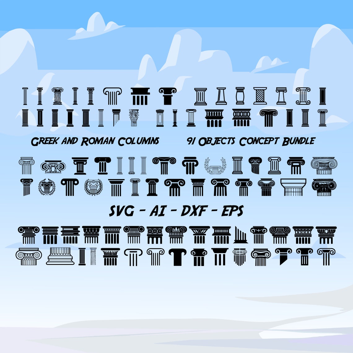 Greek Column Bundle, Decorative Column, Greek Architecture, Roman ...