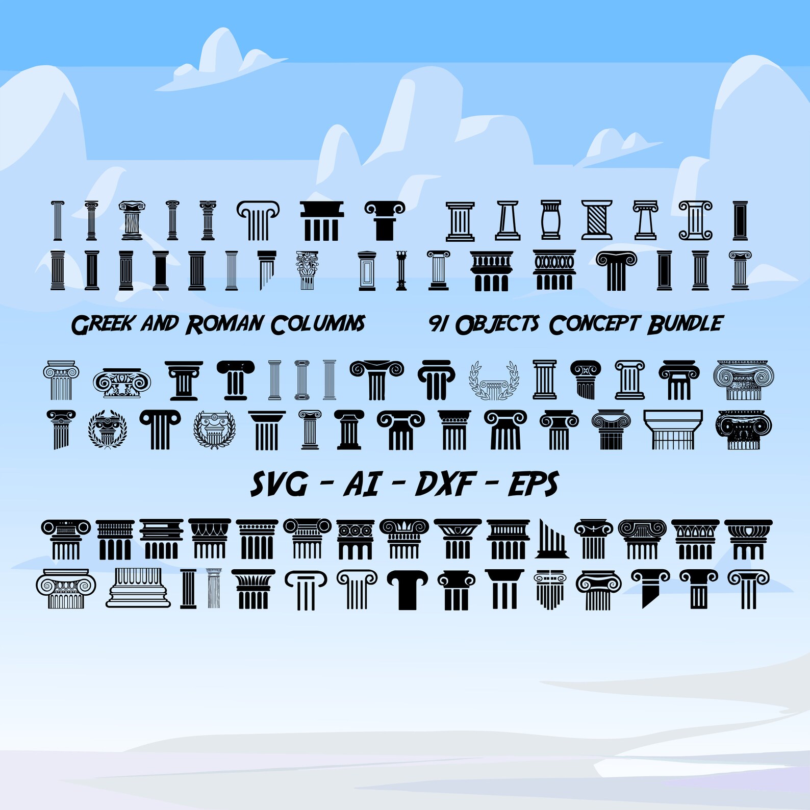 Greek Column Bundle, Decorative Column, Greek Architecture, Roman ...