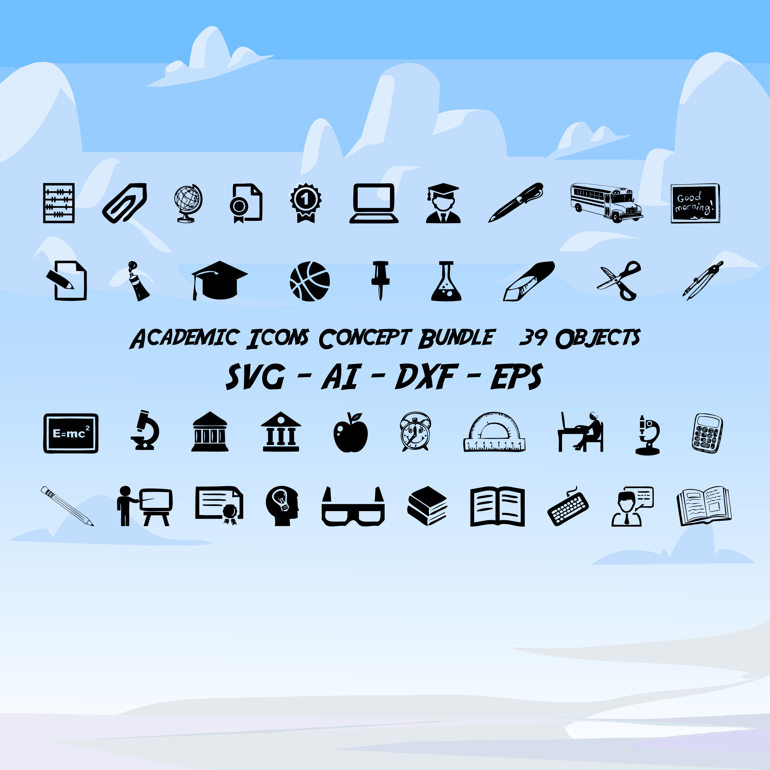 Academic Icons Bundle, Education Symbols, School Related Vector Objects ...