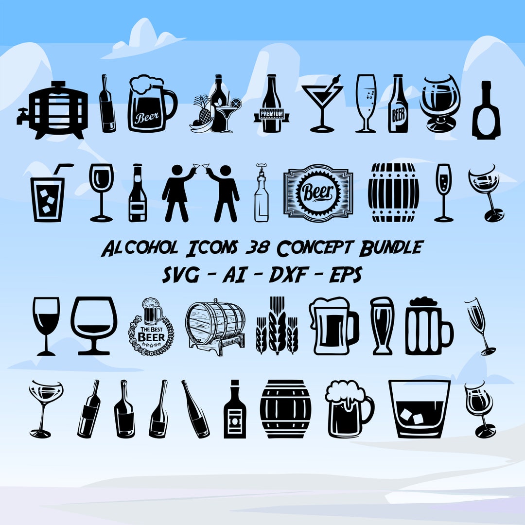 Alcohol Icons Bundle, Alcoholic Drinks Objects, Bar Decoration Bundle ...