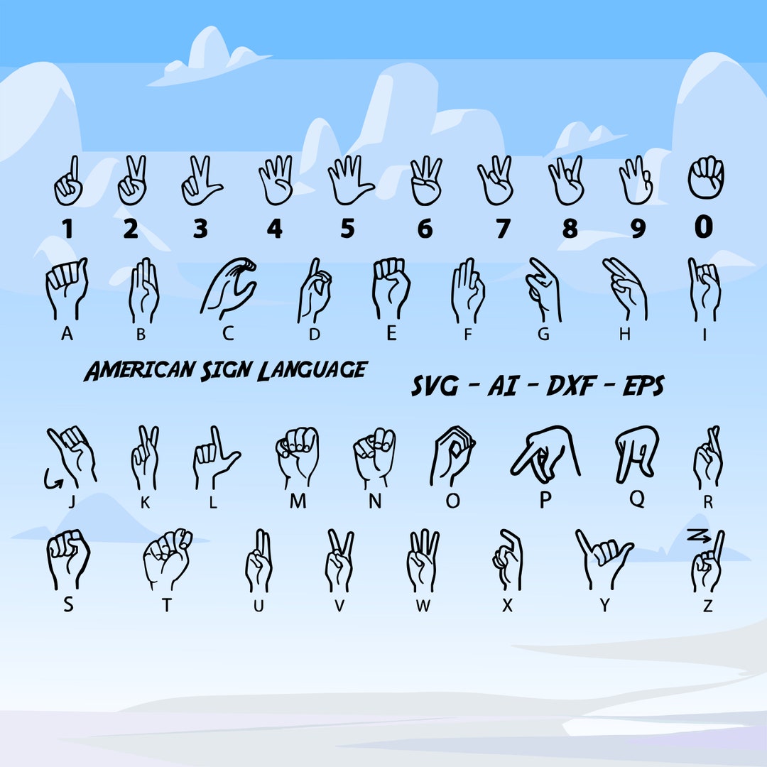 American Sign Language Hand Figures Vector Drawing, Numbers and Letters ...