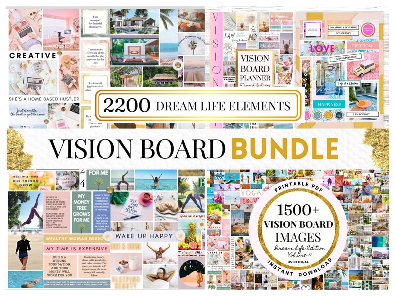 2025 Vision Board Printable PDF Manifest New Beginnings Mood Board for ...