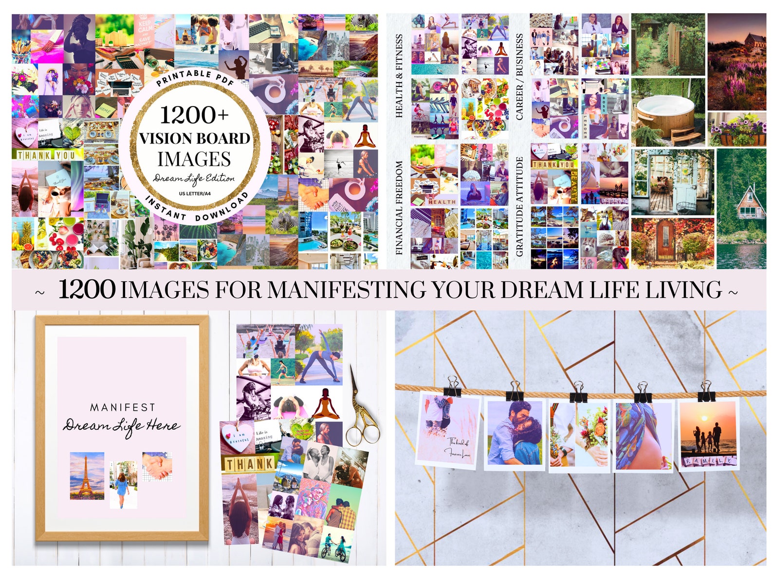 Vision Board Bundle Manifest New Beginnings Printable PDF Mood Board ...