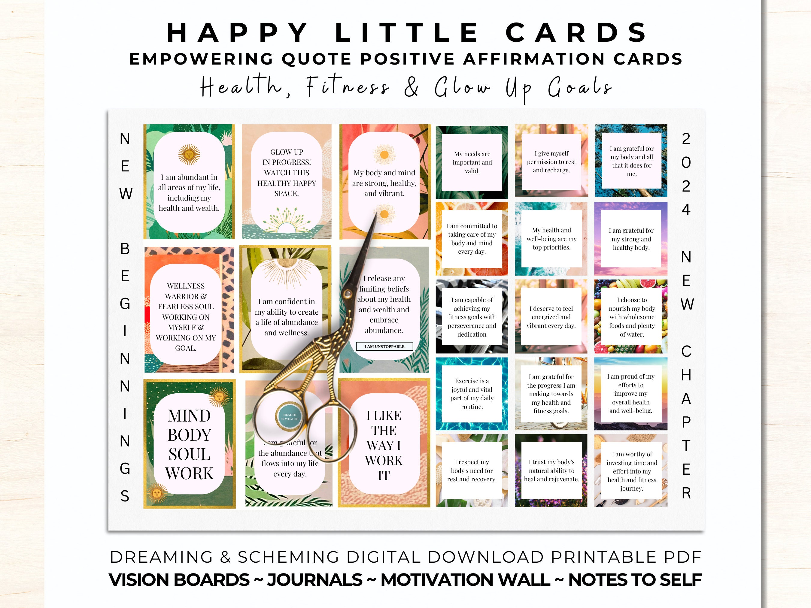 2024 Vision Board Printable Positive Affirmation Cards, Digital ...