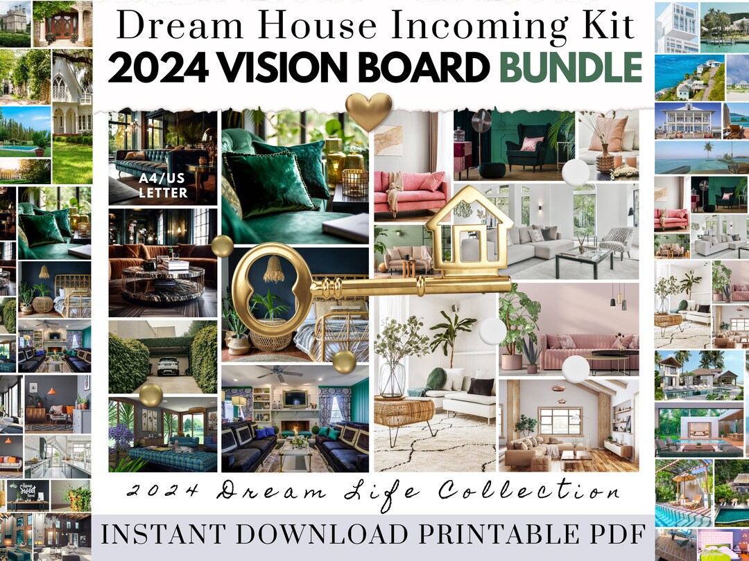 2024 Vision Board Bundle Kit Dream Home Manifesting Happiness Printable ...