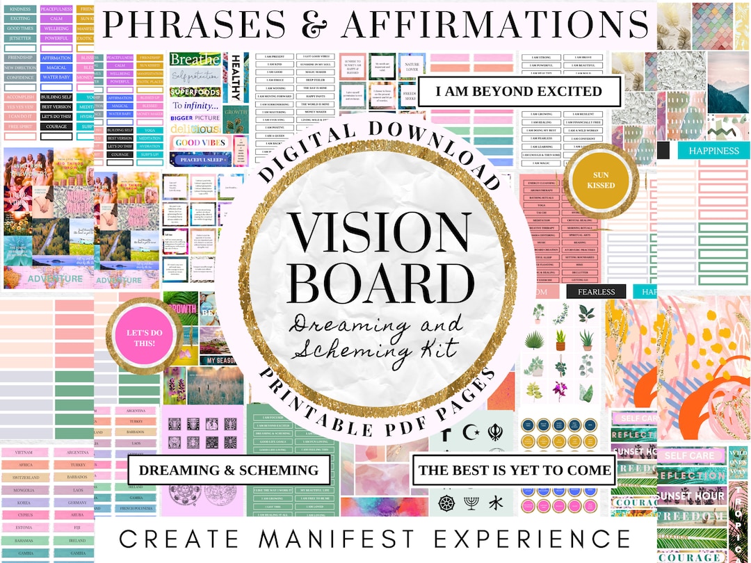 Vision Board Kit 65 Printable Pages 850 Pieces + Images Instant ...