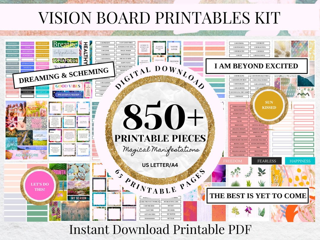Vision Board Kit 65 Printable Pages 850 Pieces Images - Etsy