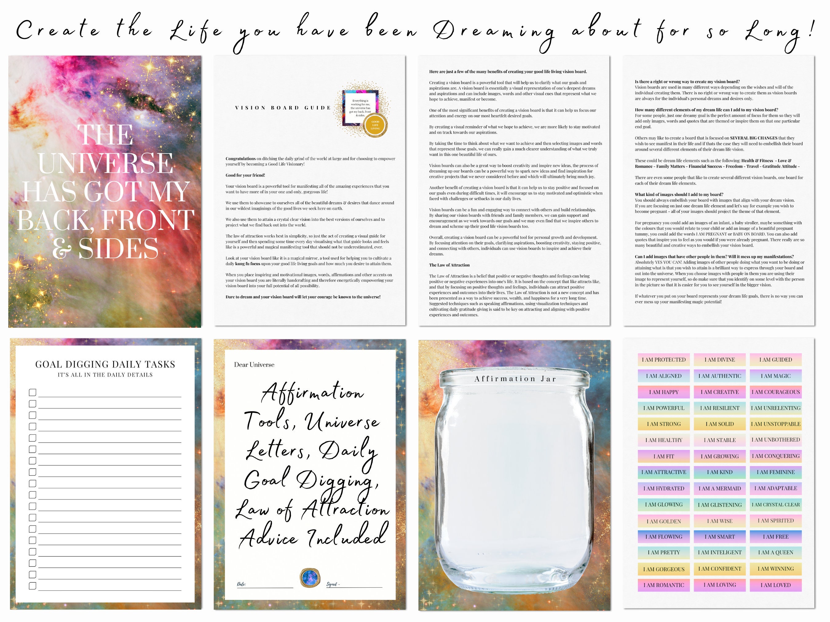 Vision Board Planner Digital Printable Journal Manifestation Pages PDF ...