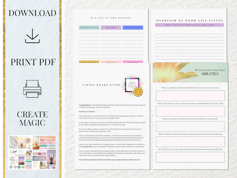 Vision Board Planner Digital Printable Journal Manifestation Pages PDF ...