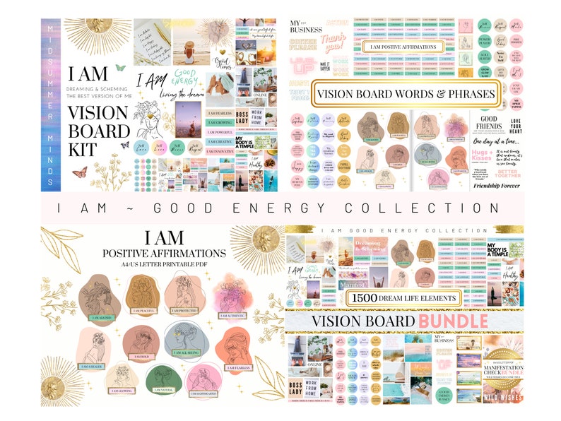 2025 Manifest Happiness Printable Affirmations PDF Vision Board for ...