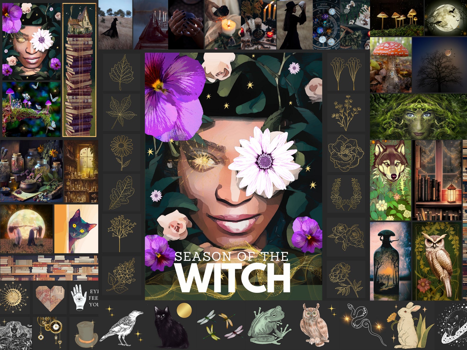 Witchy Vision Board Printable Witchy Cards Halloween Poster Season of ...