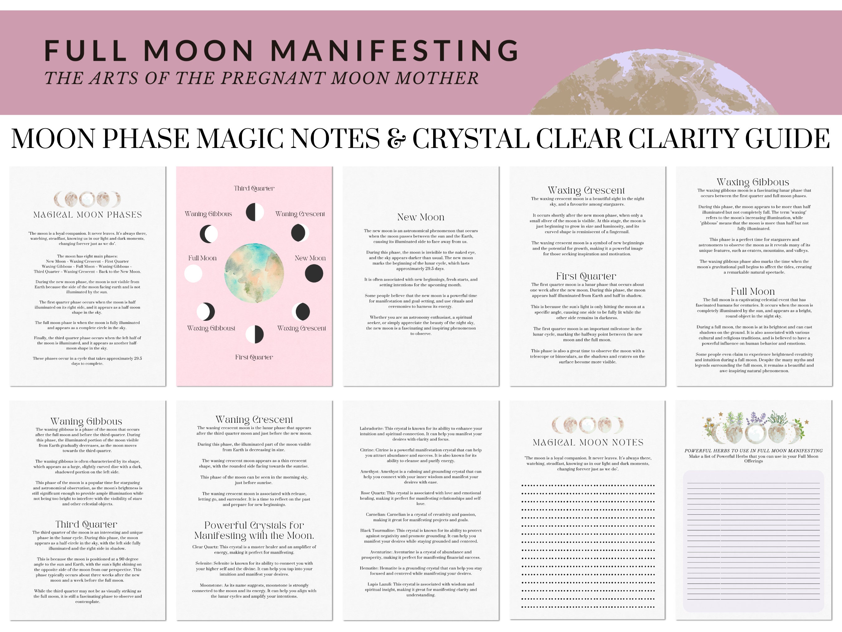 2026 Full Moon Planner Printable Calendar Pages | Manifestation Journal ...