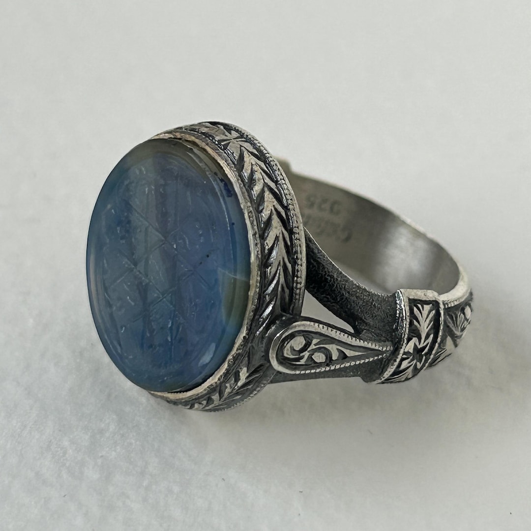 Engraved Seven Sleepers Ring, Silver Handmade Agate Stone Ashâb-ı Kehf ...