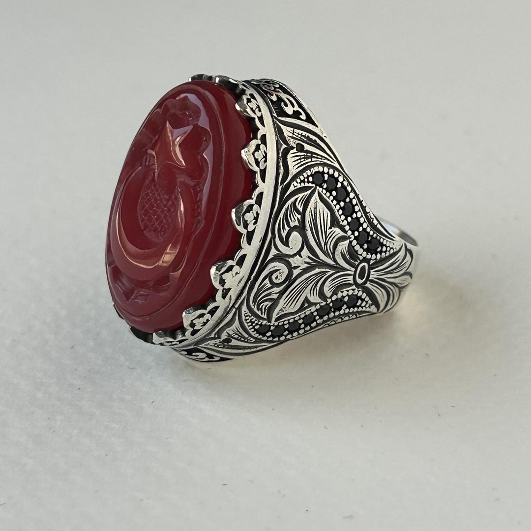 Star and Crescent, Handcraft Rings, Islamic Rings Agate Stone Turkish ...