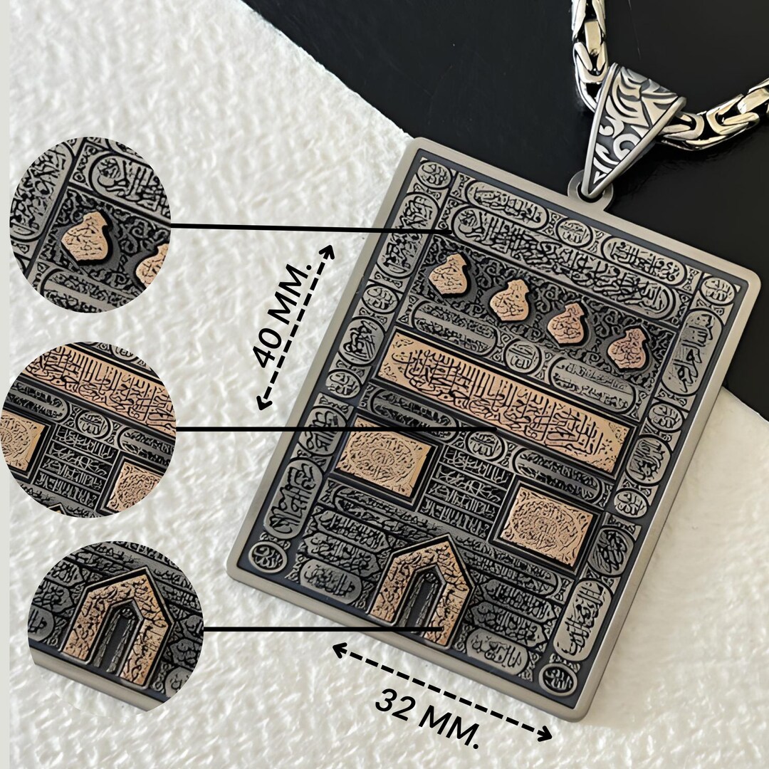 Silver Kaaba Cover Necklace, Silver Prayer Necklace, Silver Arabic ...
