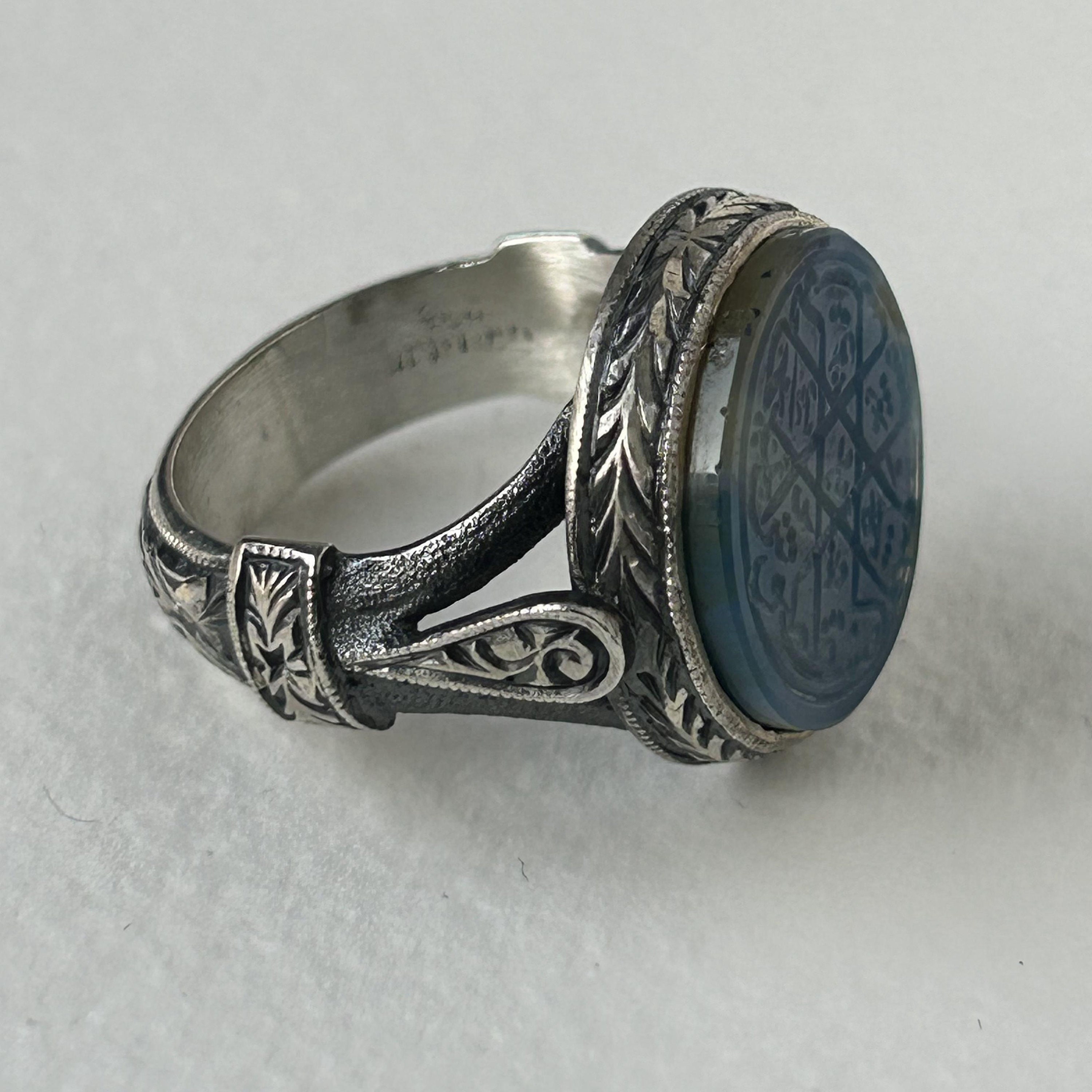 Engraved Seven Sleepers Ring, Silver Handmade Agate Stone Ashâb-ı Kehf ...