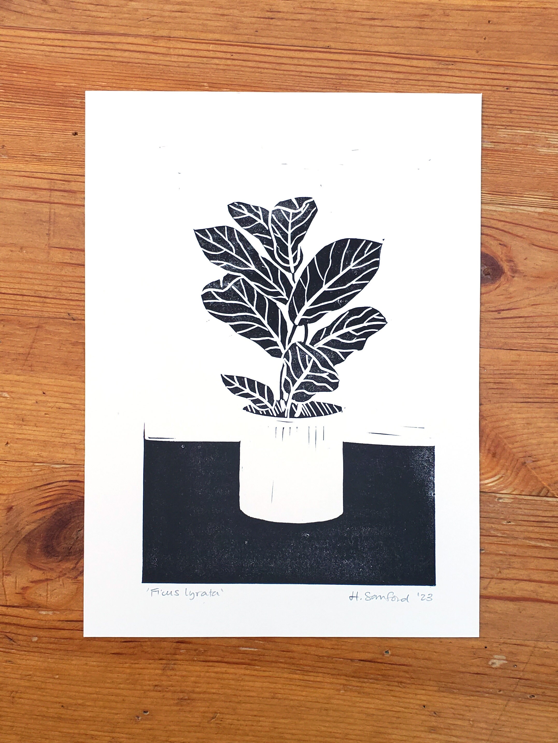 Fiddle Leaf Fig Linocut Print: Botanical Wall Art (5x7 In) - Etsy
