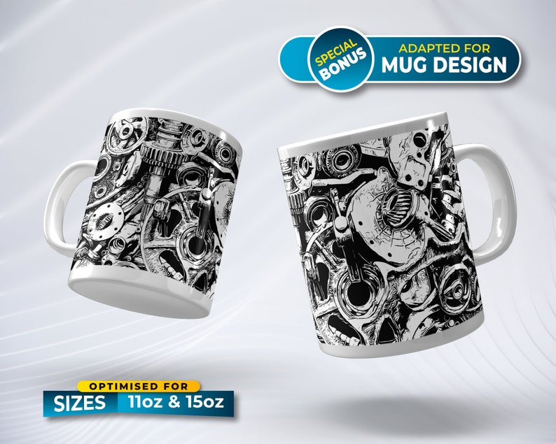 Engine Parts Printable Tumbler Wrap Design for Mechanics With Seamless ...
