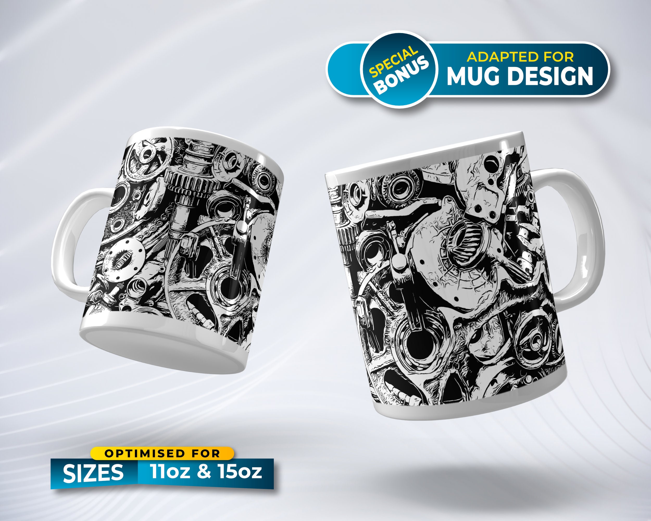 Engine Parts Printable Tumbler Wrap Design for Mechanics With Seamless ...