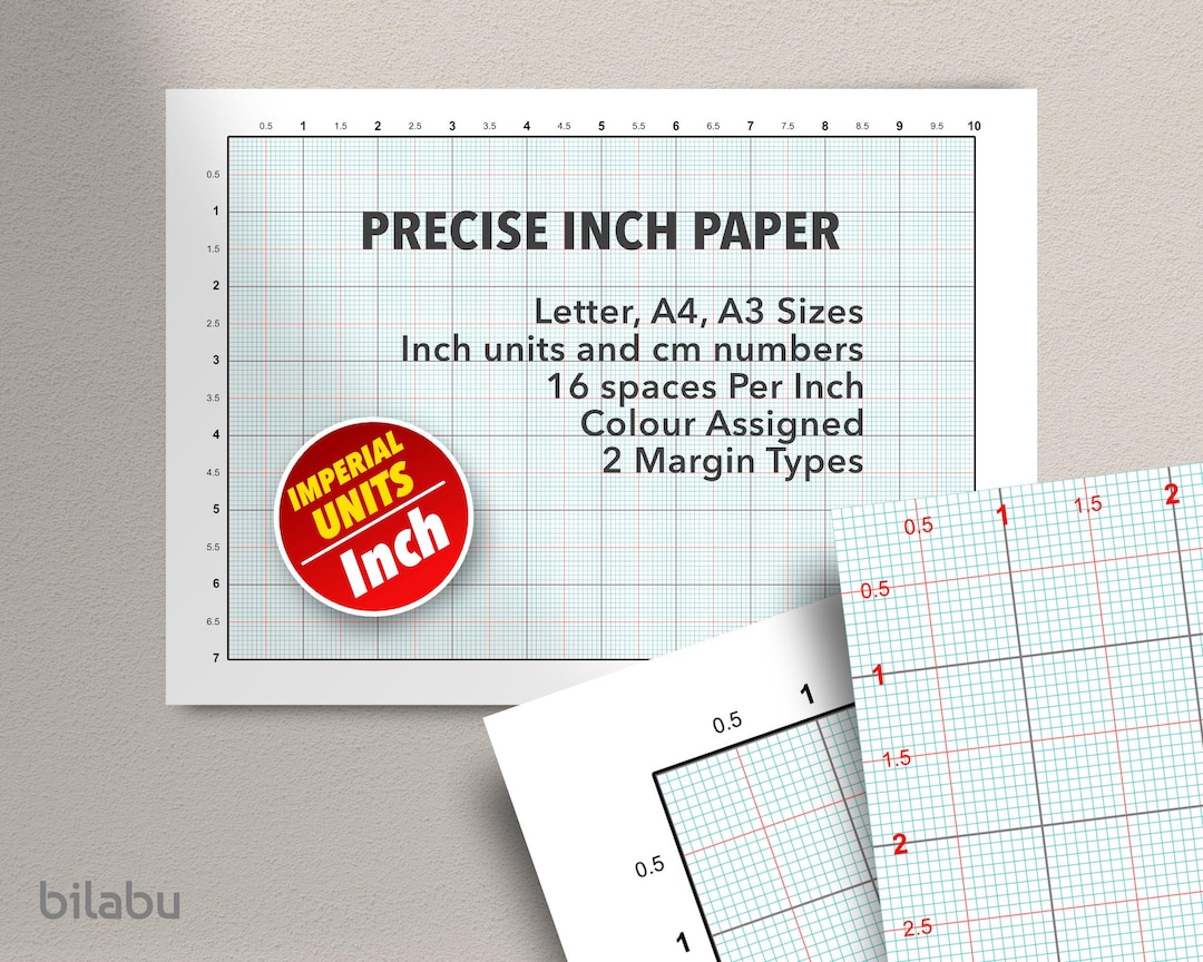 Graph Grid Paper for Technical Drawing, Inch Units, Colour Grid Lines ...