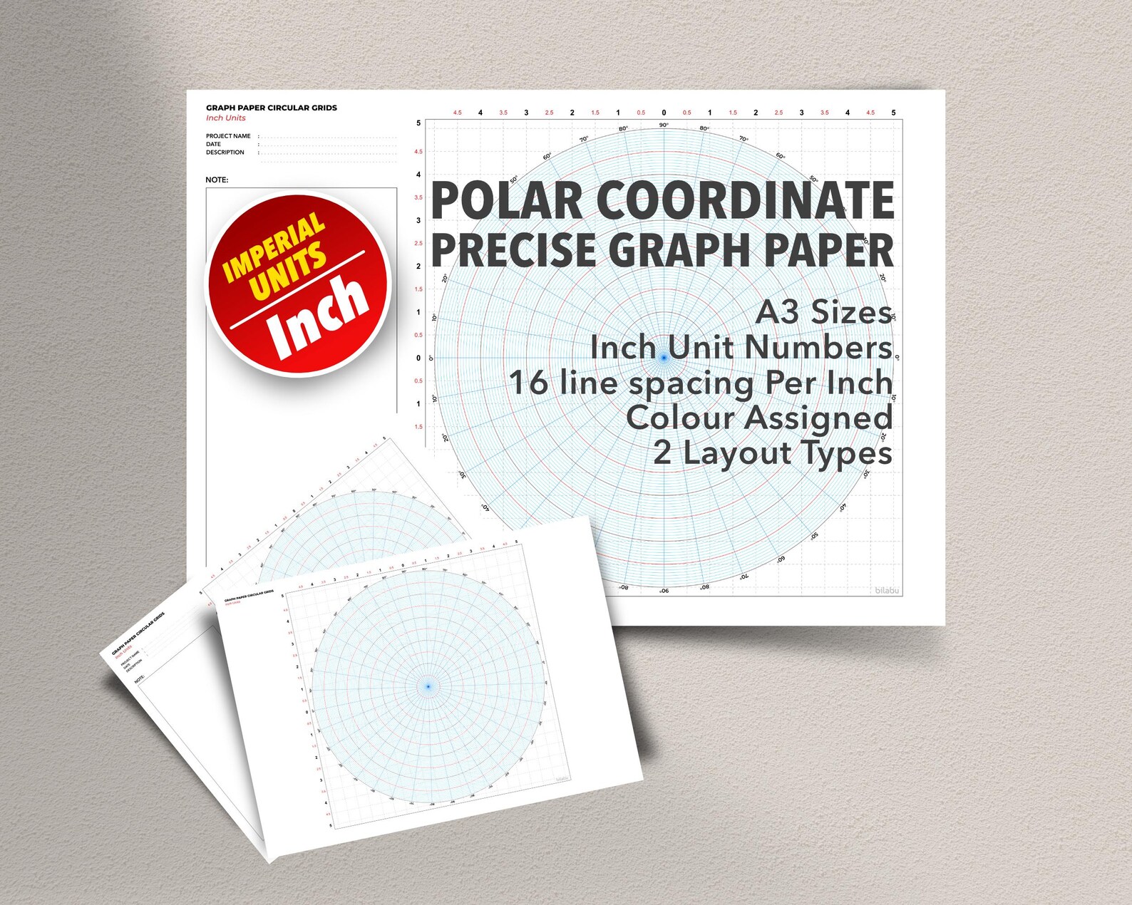 Polar Coordinate Graph Paper: Imperial Units, A3 (printable PDF) - Etsy