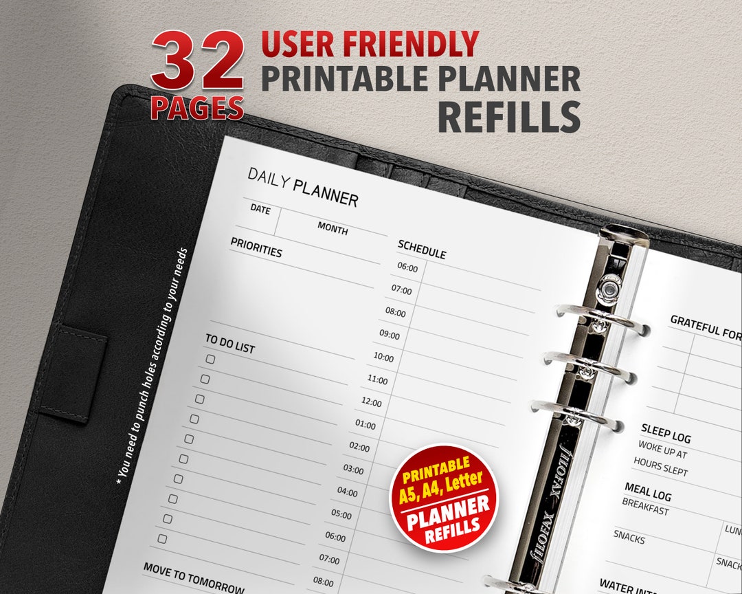 Printable Planner Refill Pages, Monthly, Weekly, Daily Planners ...