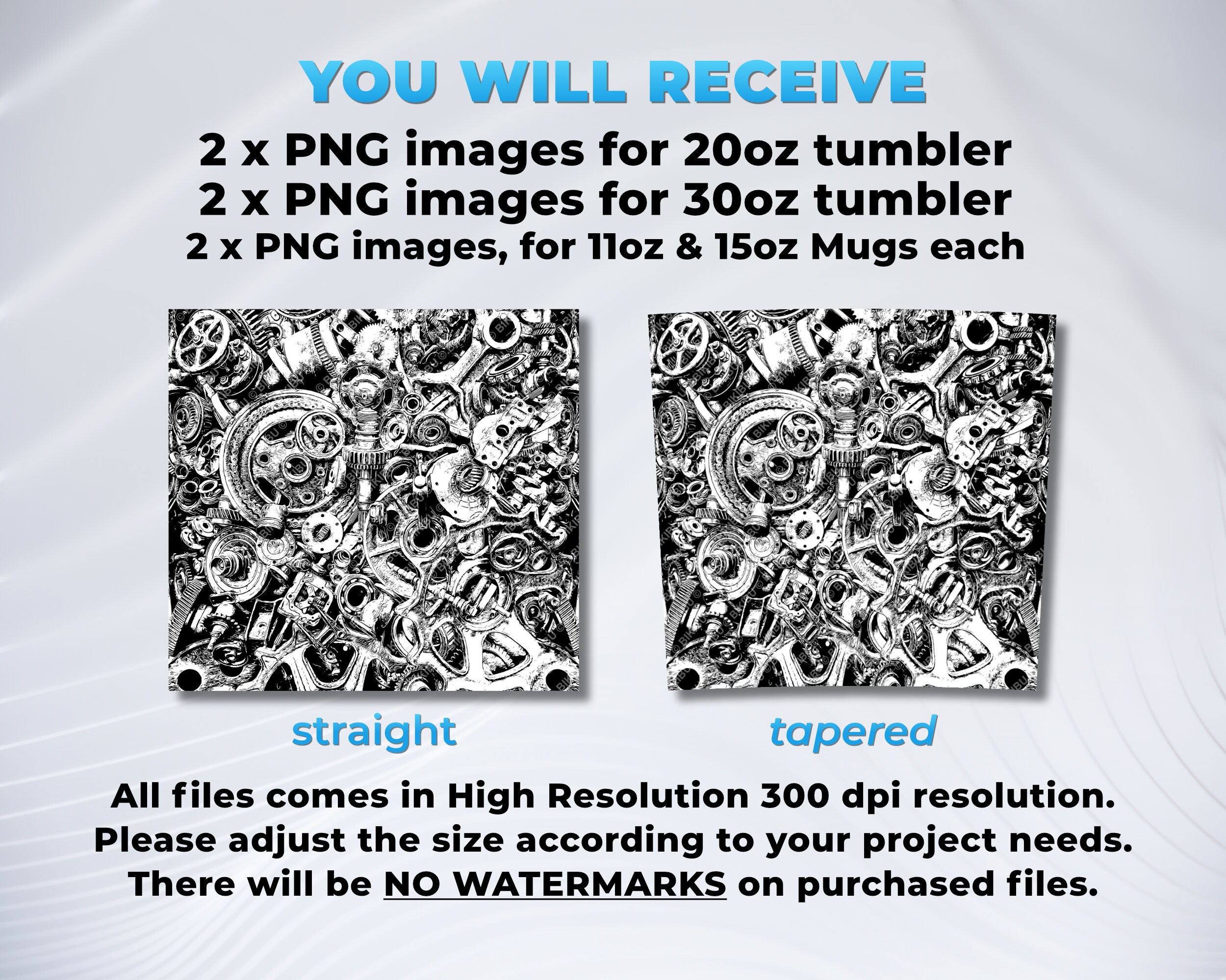 Engine Parts Printable Tumbler Wrap Design for Mechanics With Seamless ...