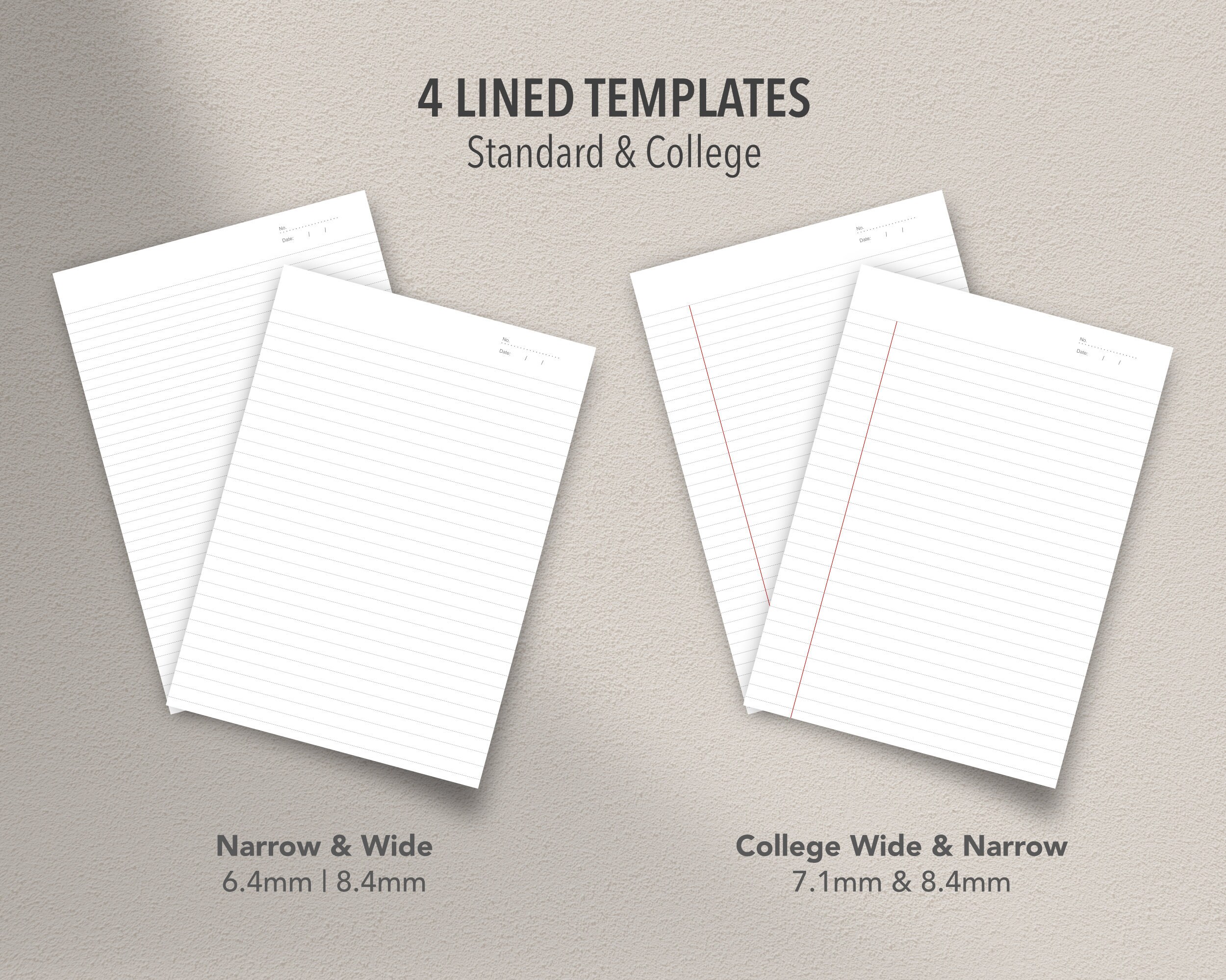 Ruled Lined Bundle Printable Bundle Templates, Ruled Paper, Wide ...