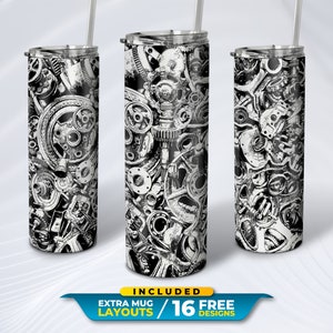 Engine Parts Printable Tumbler Wrap Design for Mechanics With Seamless ...