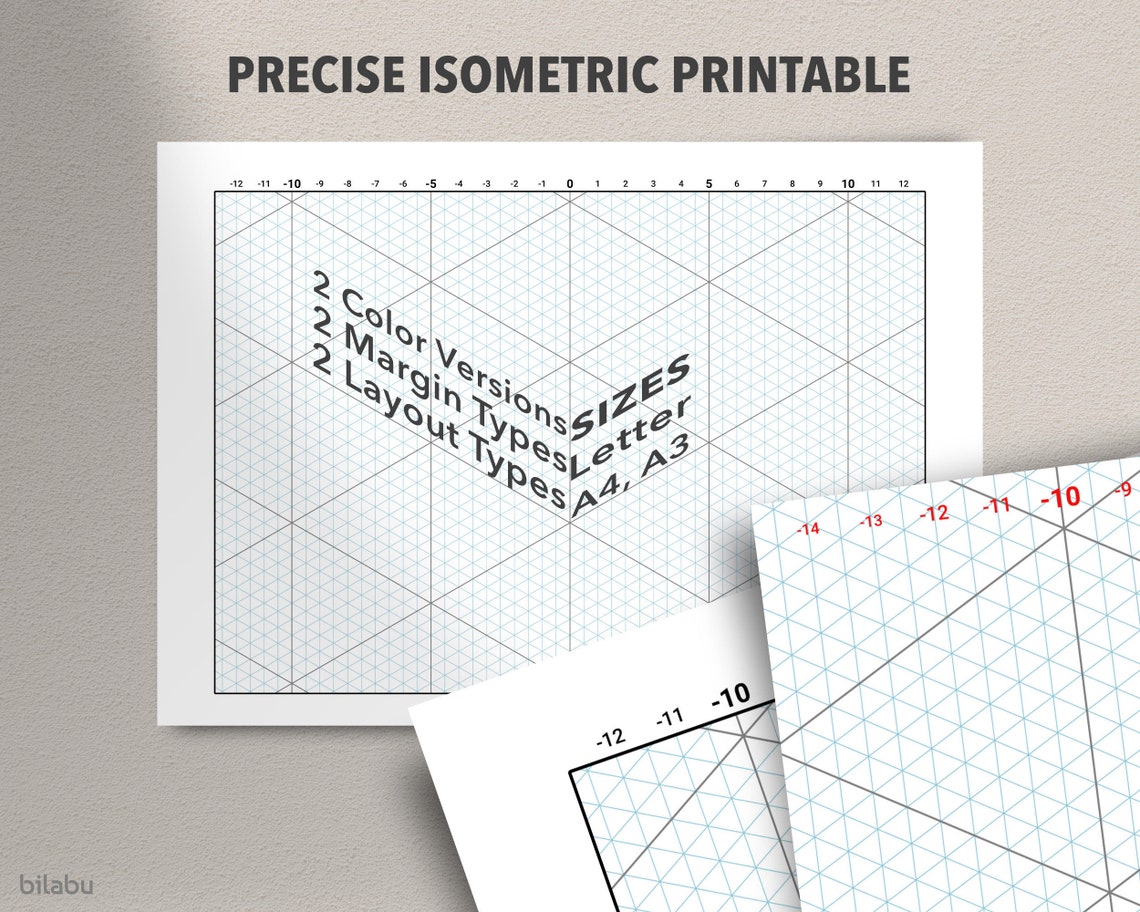 Isometric Graph Paper Printable: Technical Drawing Template (A4, A3 ...