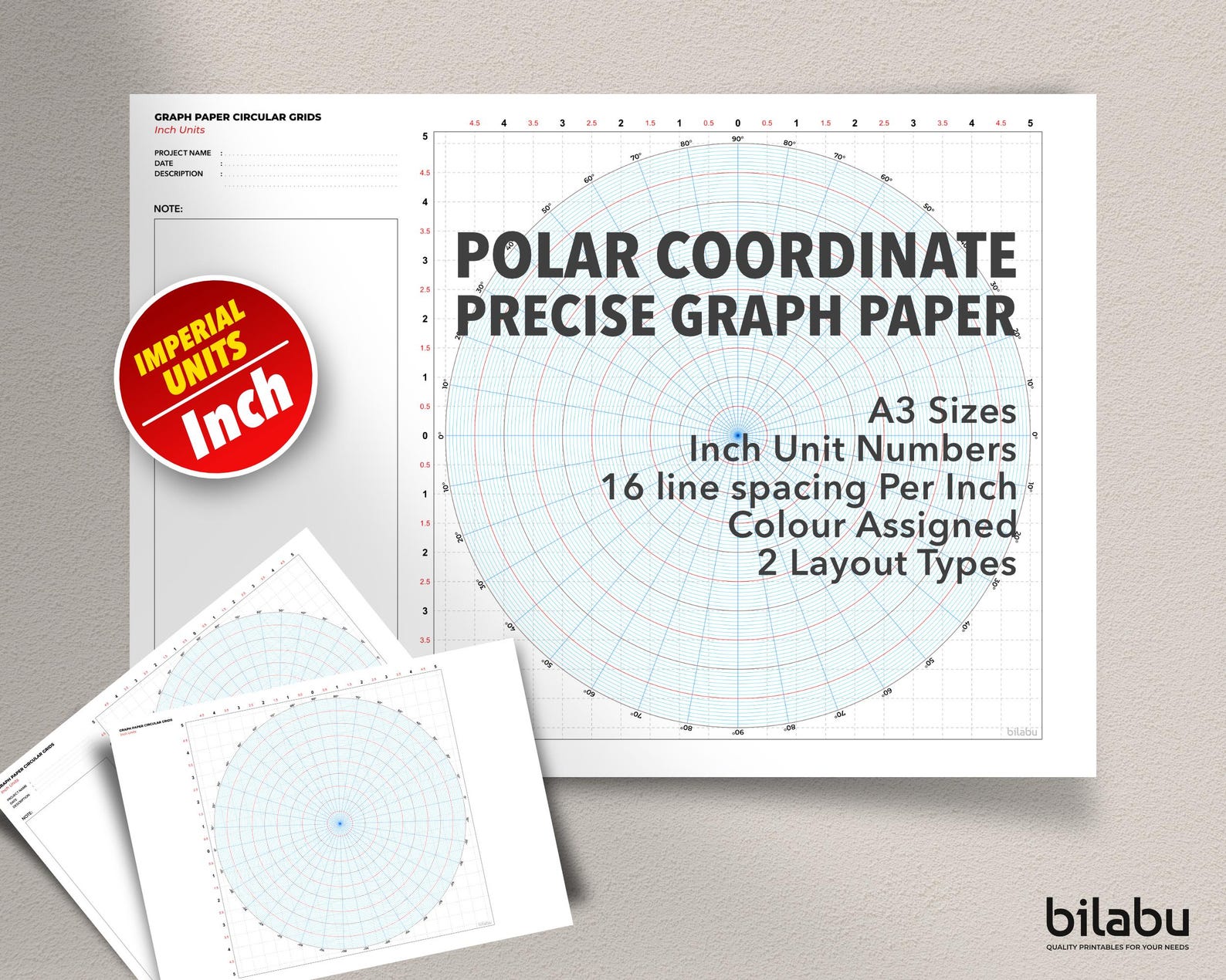 Polar Coordinate Graph Paper: Imperial Units, A3 (printable PDF) - Etsy