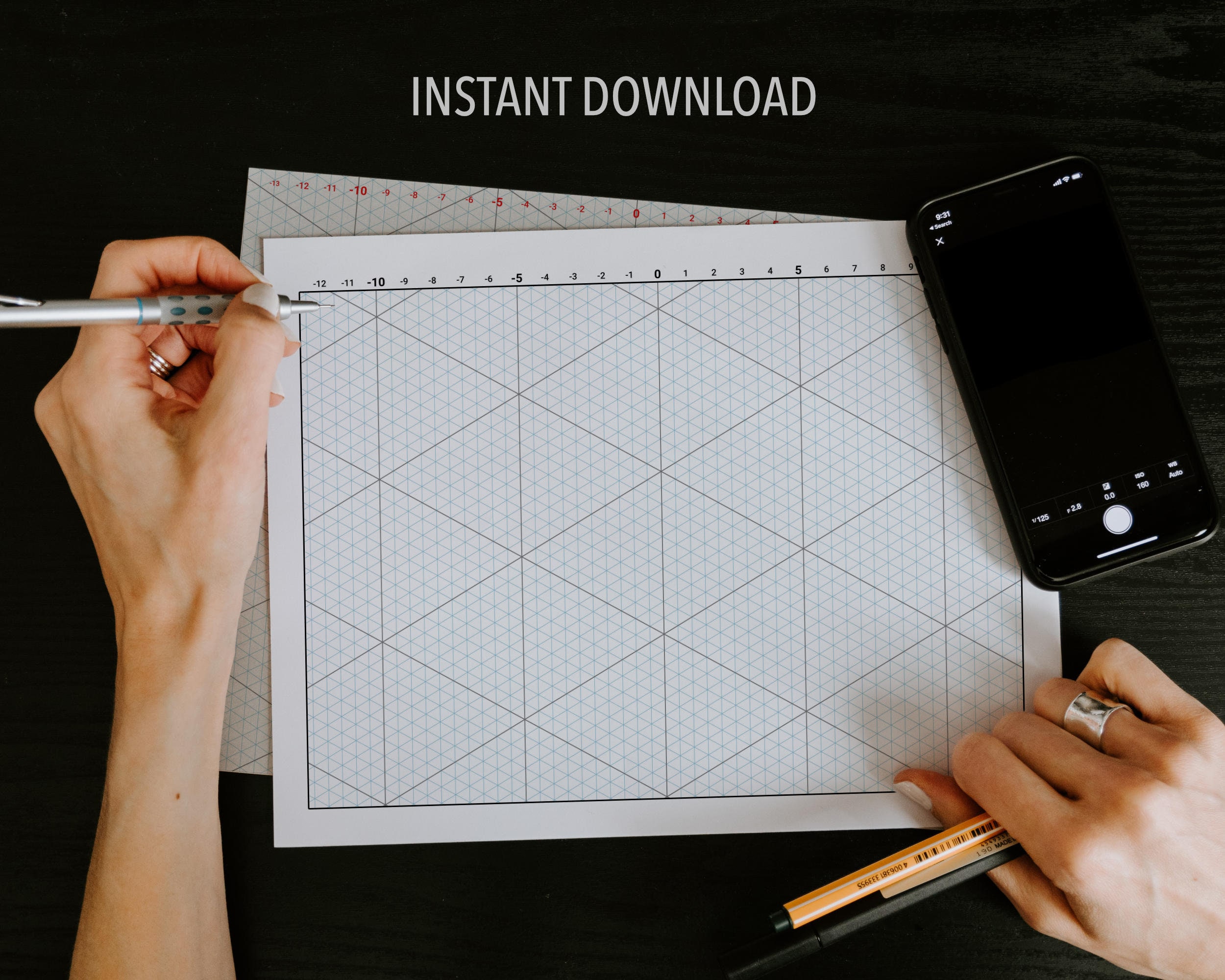 Isometric Graph Paper Printable for Technical Drawing, Drafting ...