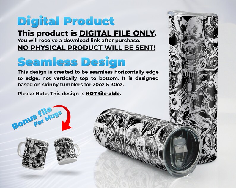 Engine Parts Printable Tumbler Wrap Design for Mechanics With Seamless ...