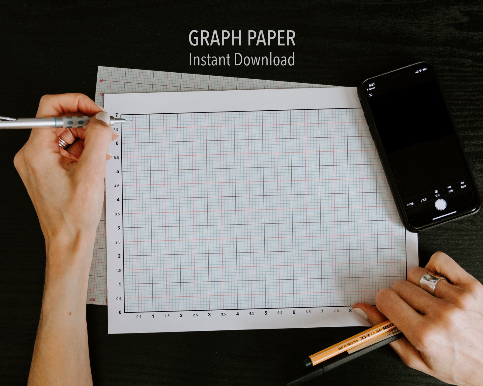 Graph Grid Paper for Technical Drawing, Inch Units, Bottom Numbers, A4 ...