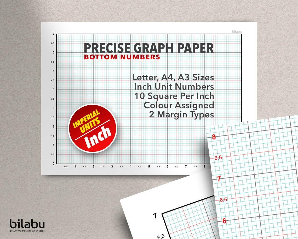 Graph Grid Paper for Technical Drawing, Inch Units, Bottom Numbers, A4 ...