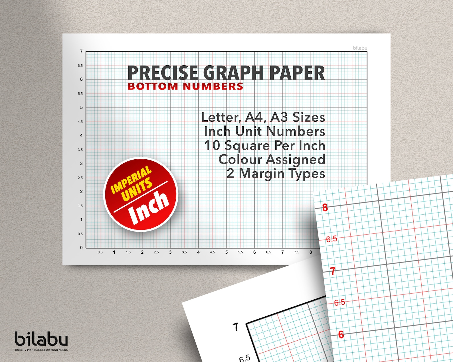 Graph Grid Paper for Technical Drawing, Inch Units, Bottom Numbers, A4 ...