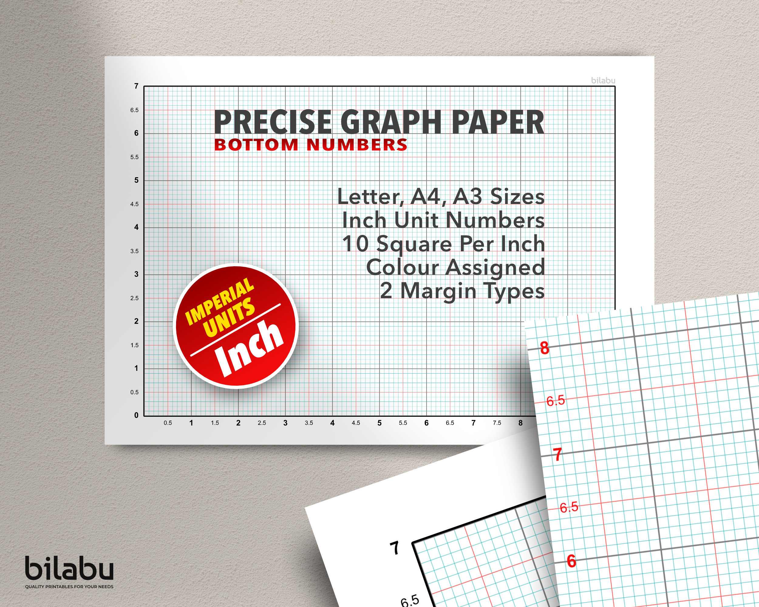 Graph Grid Paper for Technical Drawing, Inch Units, Bottom Numbers, A4 ...