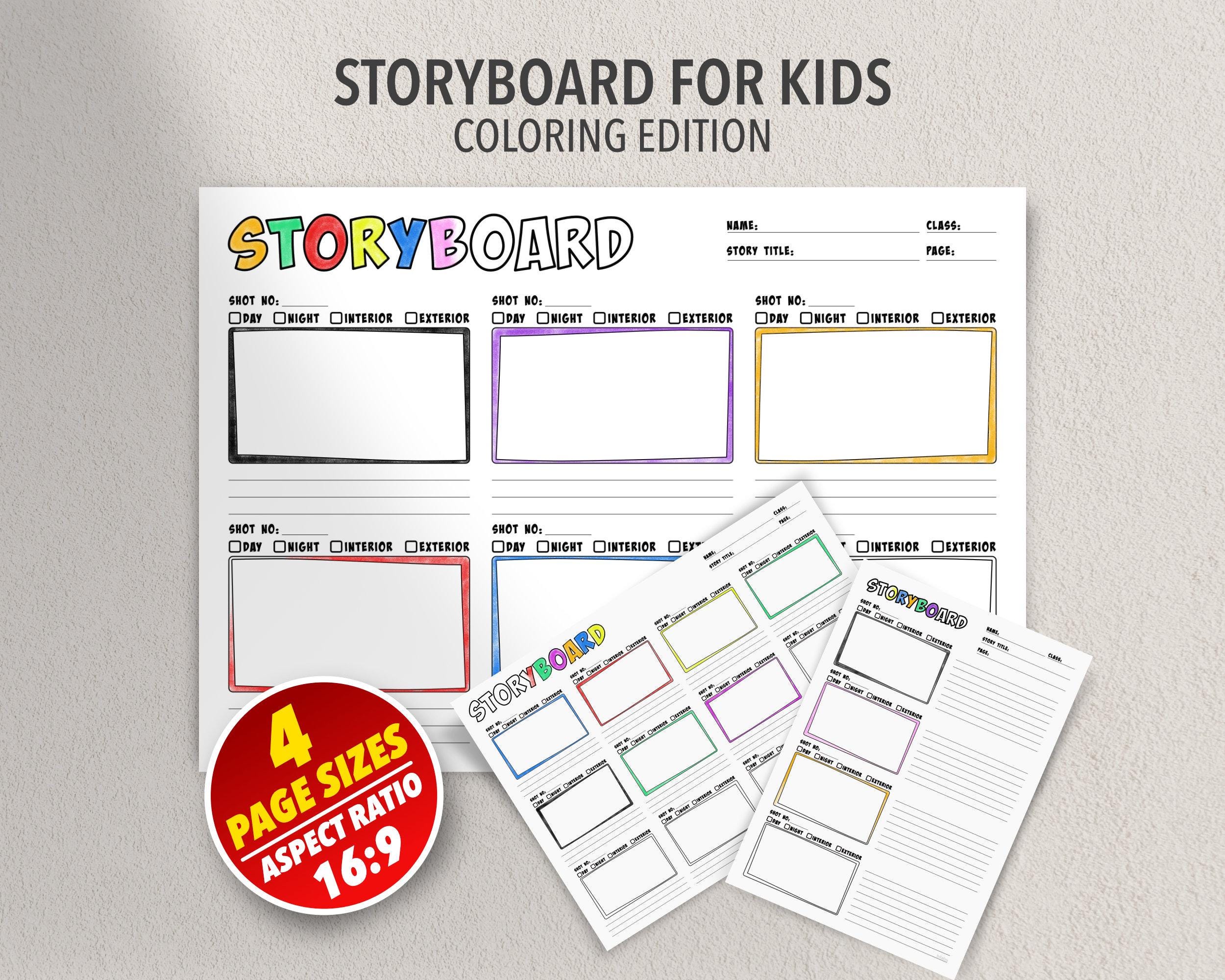 Printable Colouring Storyboard Template PDF for Kids | 16:9 Frames in ...